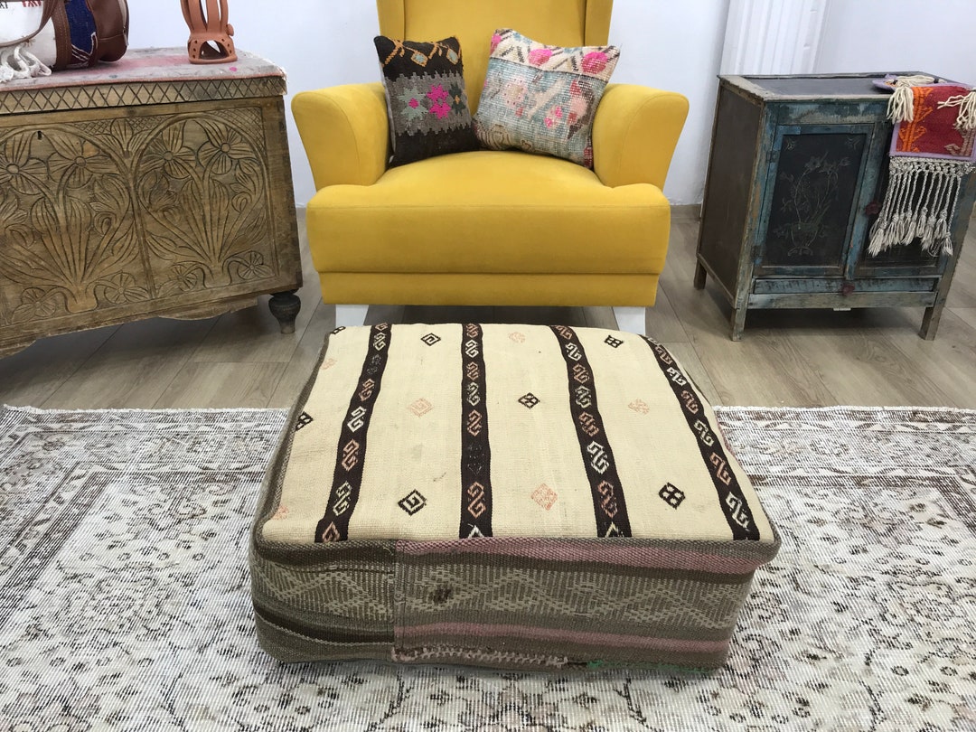 Bohemian Pouf, Home Decor, Handmade Kilim Poff, Bedroom Poef , Floor ...