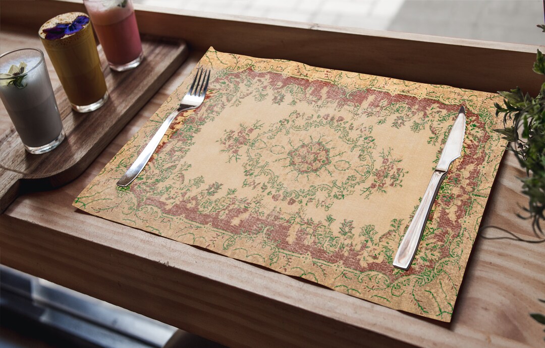 Turkish Rug Print Kitchen Mats, Noble Vintage Placemats, Exotic Dining ...