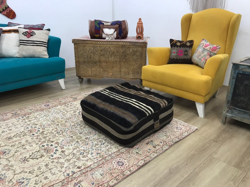 Ottoman Pouf, Furry Cushion, Floor Seating, Couch Cushion, Moroccan ...