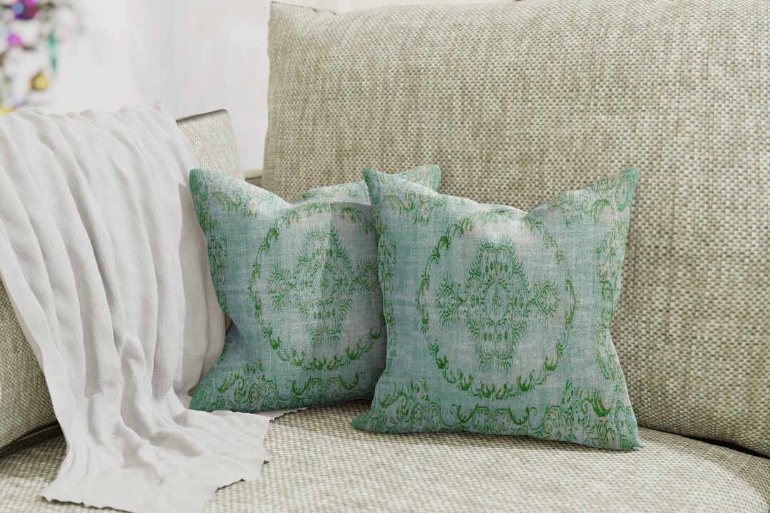 Pillow With Flowers, Green Cushion, Anysize Washable, Ethnic Pillow ...
