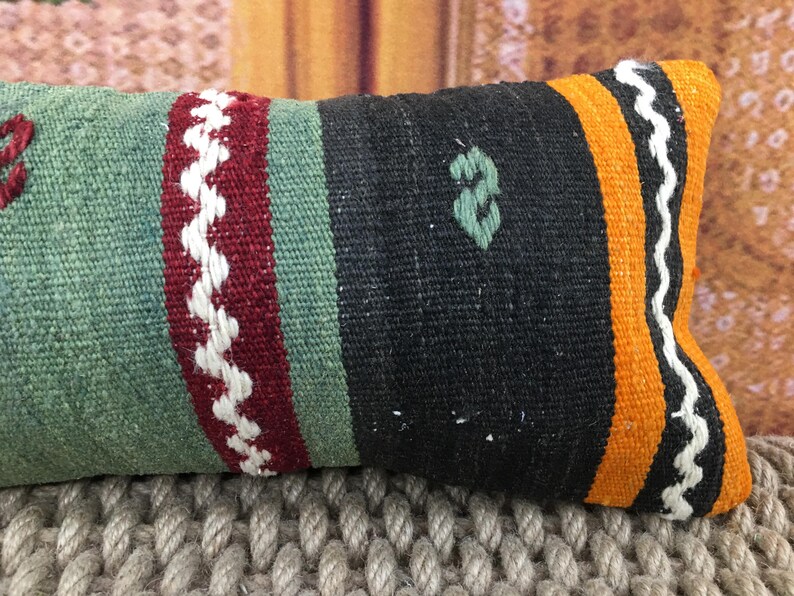 Ethnic Kilim Bolster Pillow, 8x16 Inches Cushion, Multicolor Boho Sofa ...