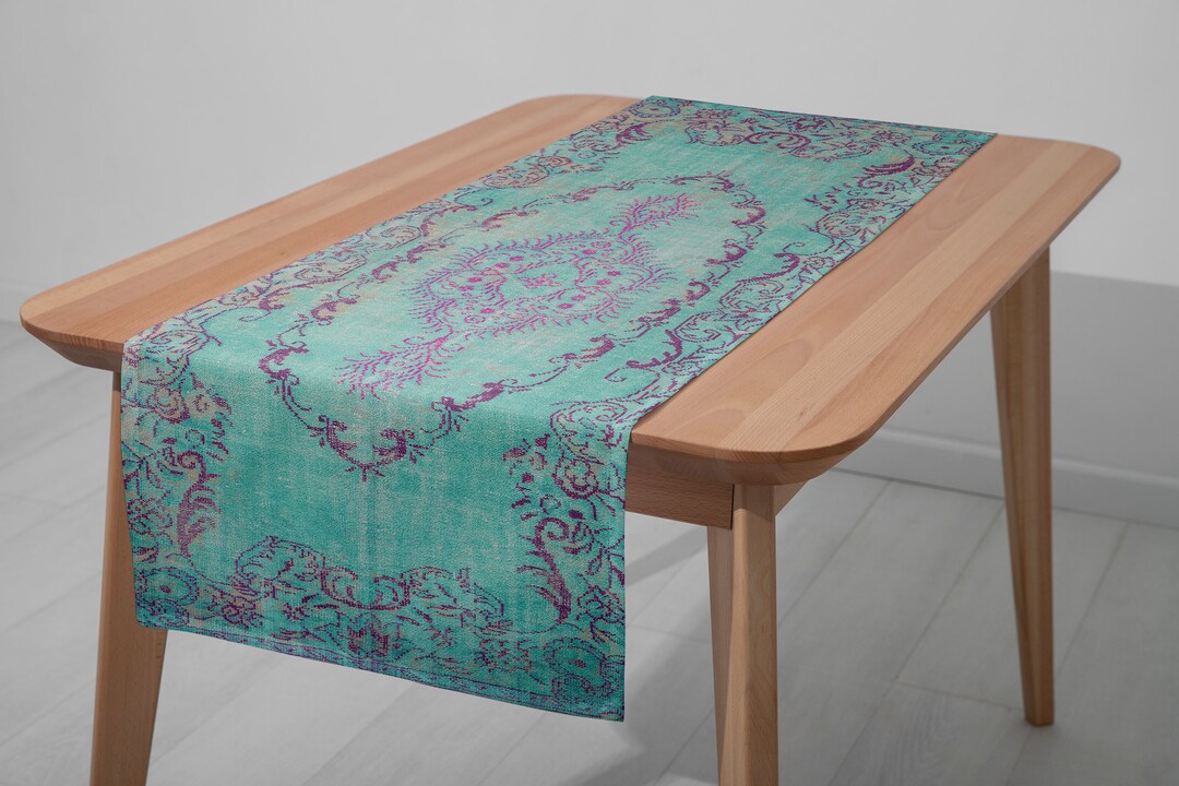 Burlap Design Runner, Vintage Kilim Printed Table Scarf, Excellent ...