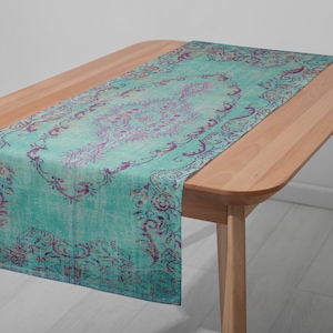 Burlap Design Runner, Vintage Kilim Printed Table Scarf, Excellent ...