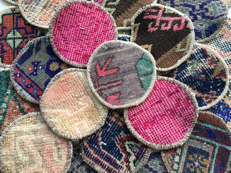 Colorful Kilim Coster, Handmade Coaster, Vintage Rug Coster, Drink ...