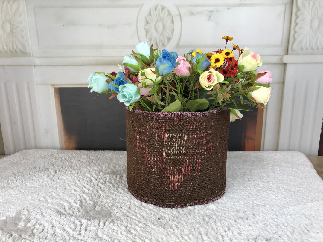 Plant Pot Cover, Round Storage, Kilim Plant Holder, Large Orchid Holder ...