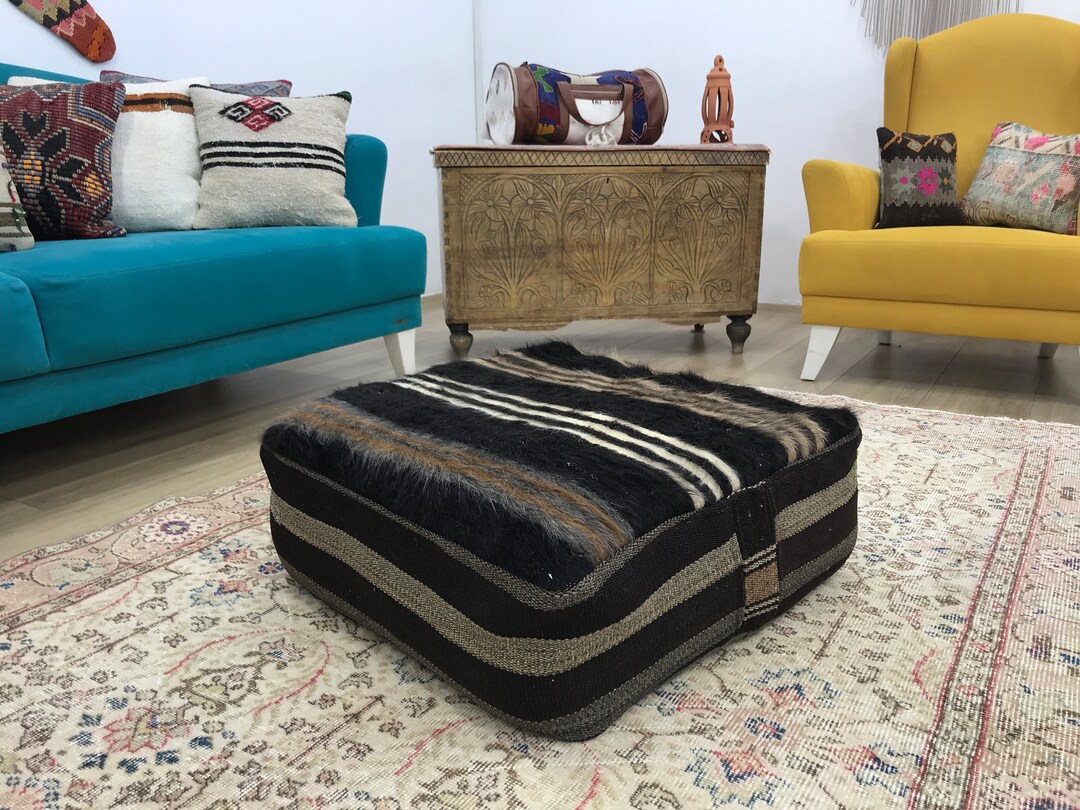 Ottoman Pouf, Furry Cushion, Floor Seating, Couch Cushion, Moroccan ...