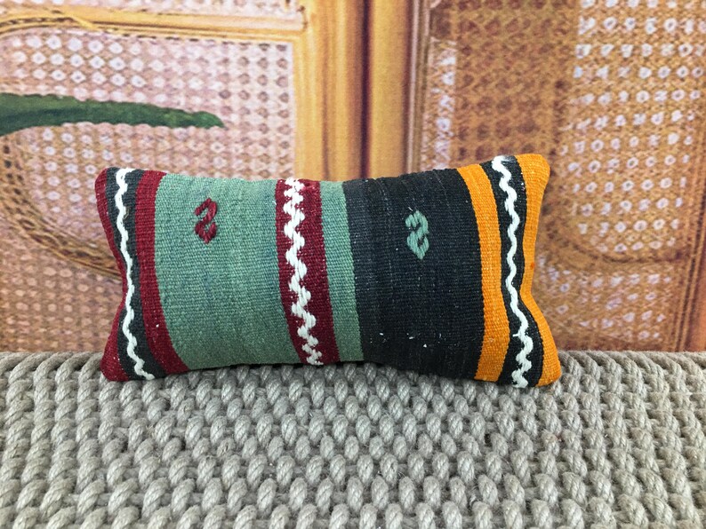 Ethnic Kilim Bolster Pillow, 8x16 Inches Cushion, Multicolor Boho Sofa ...
