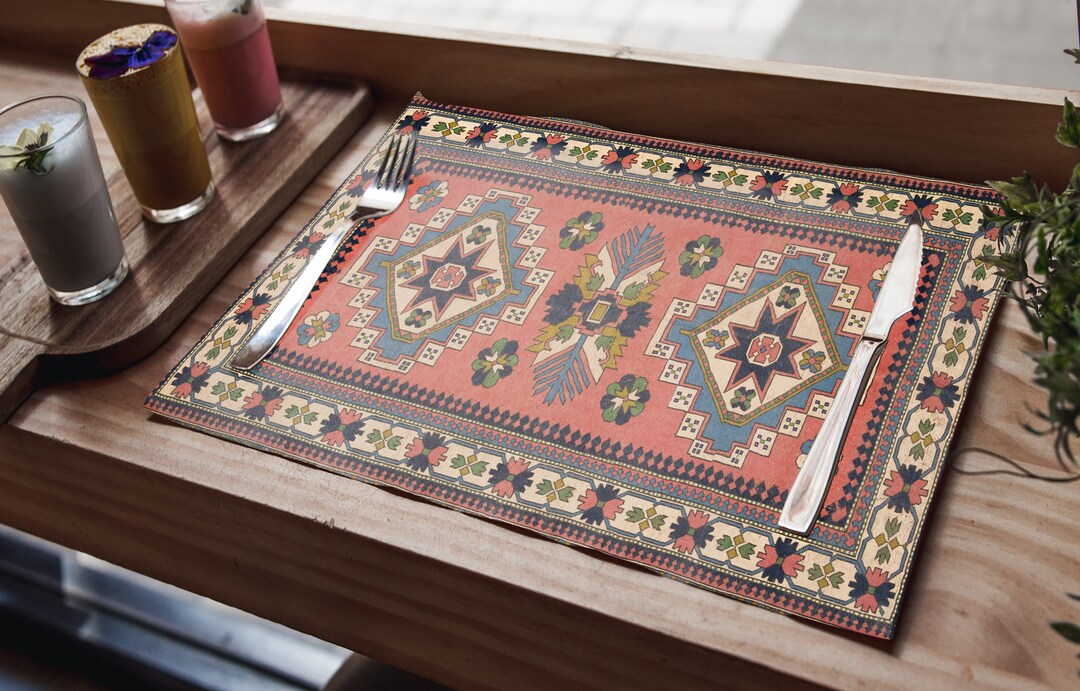 Artistic Vintage Rug Inspired Placemats, Handcrafted Look Fabric ...