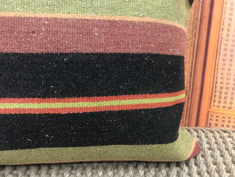 Striped Design Kilim Pillow, Natural Woven Cushion, Rustic Farmhouse ...