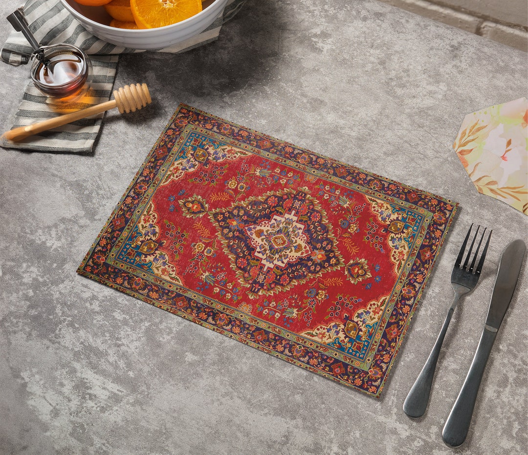 Turkish Rug Design, Kilim Pattern Placemats, Printed Table Mats, Ethnic ...