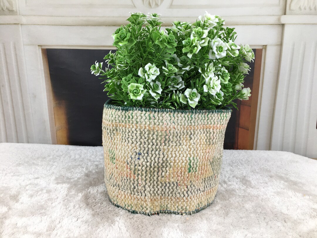 Handmade Round Plant Pot, Rug Flower Cover, Kilim Planter, Sustainable ...