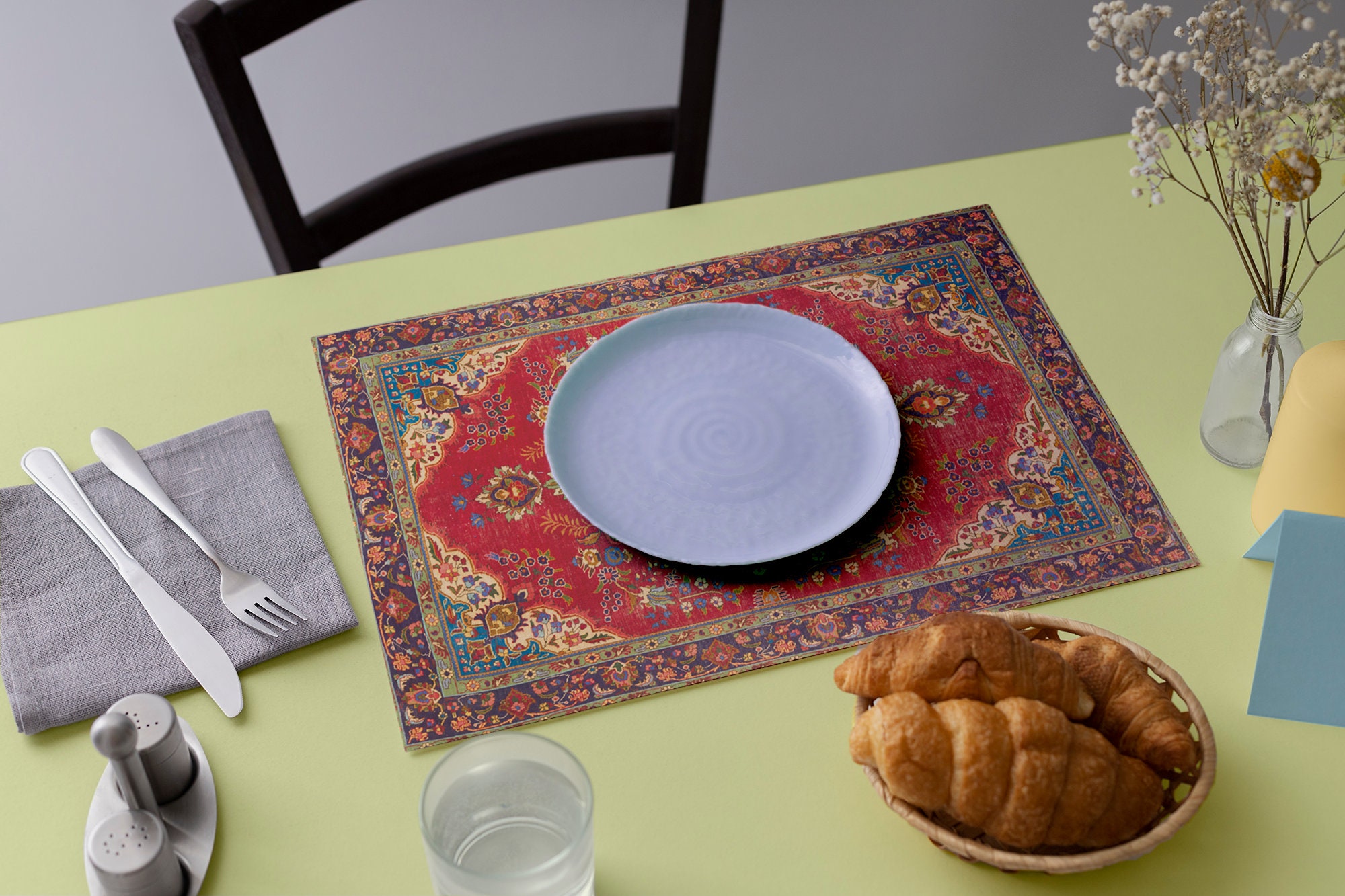 Turkish Rug Design, Kilim Pattern Placemats, Printed Table Mats, Ethnic ...