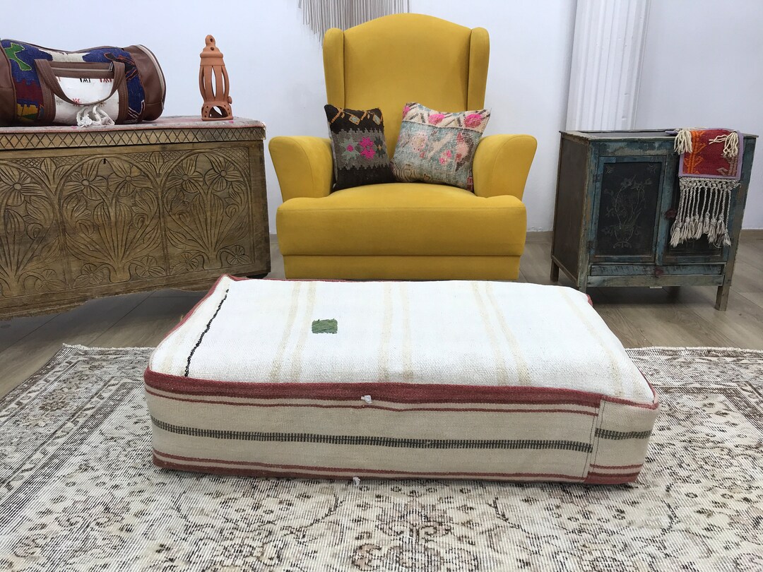 Large Pouf, Ottoman Pouffe, Kilim Ottoman, Floor Pouf Cover, Stuffed ...