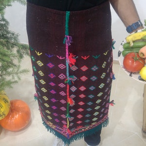 Vintage Kilim Apron, Embroidered Wool, Burgundy Half Apron - Etsy