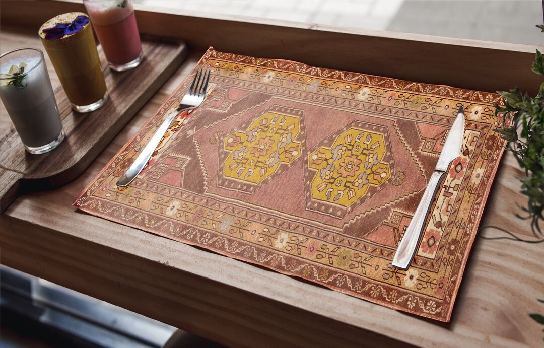 Traditional Turkish Placemat, Rug Print Kitchen Mats, Noble Vintage ...