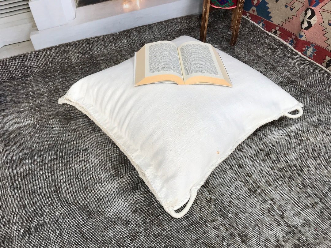 White Neutral Pouf, Throw Floor Couch, Ottoman Cushion Pillow, Floor ...