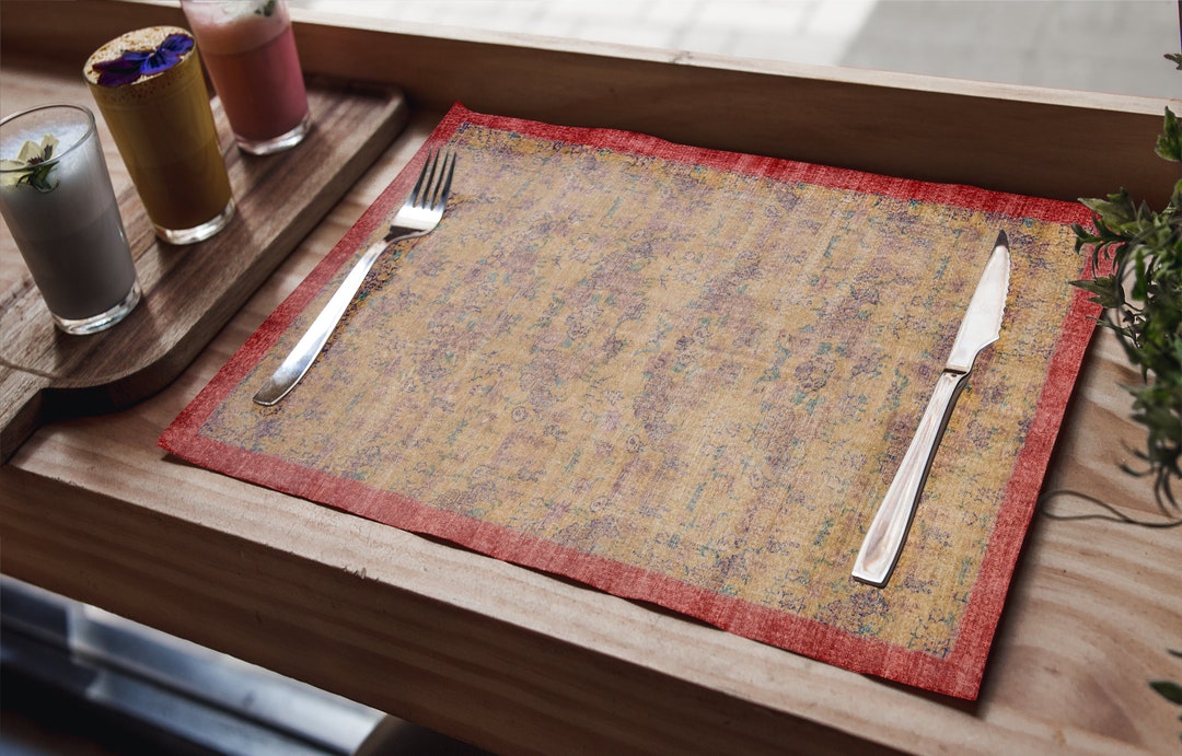 Vintage Placemats, Turkish Rug Design, Kilim Pattern Placemats, Table ...