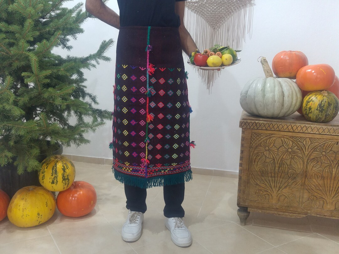 Embroidered Apron , Vintage Kilim Apron , Burgundy Color Apron ...