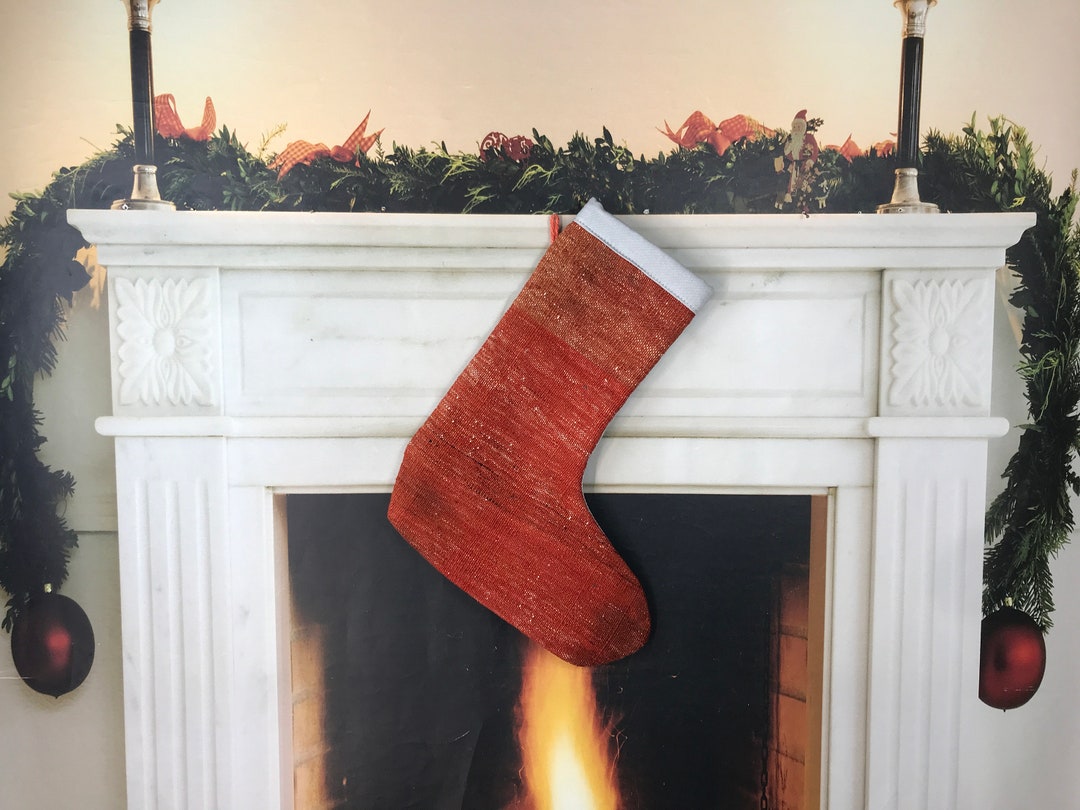 Brick Red Stocking, Santa Stocking, Whimsical Stocking, Granny Stocking ...