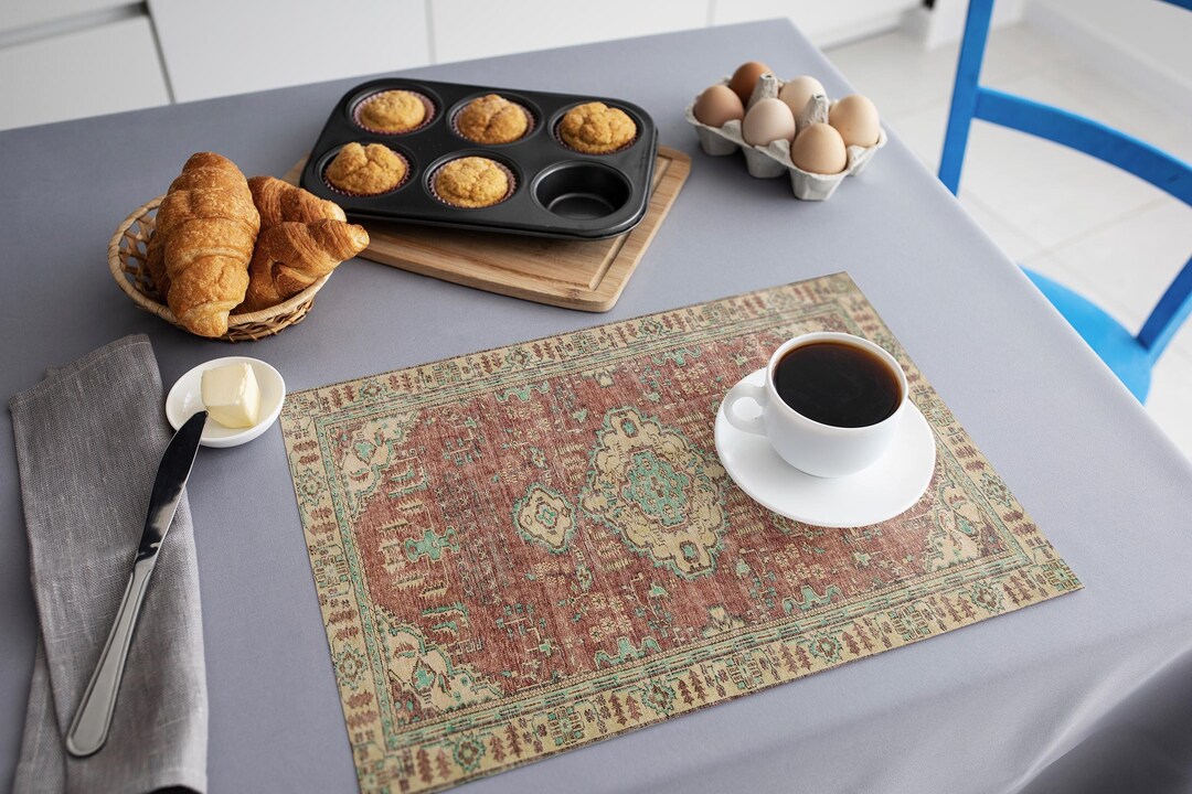 Traditional Turkish Rug Print Kitchen Mats, Oriental Table Mats ...