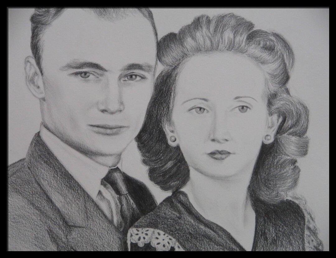 Custom Vintage Portrait Drawing Custom Pencil Portraits Hand Drawn ...