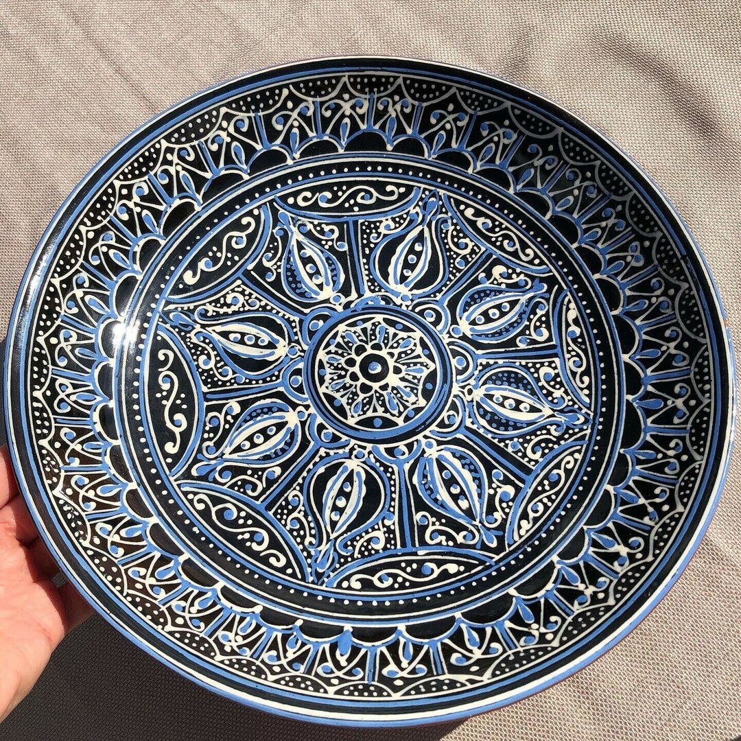 Vintage Russian Ceramic Enamel Decorative Charger Blue White Display ...