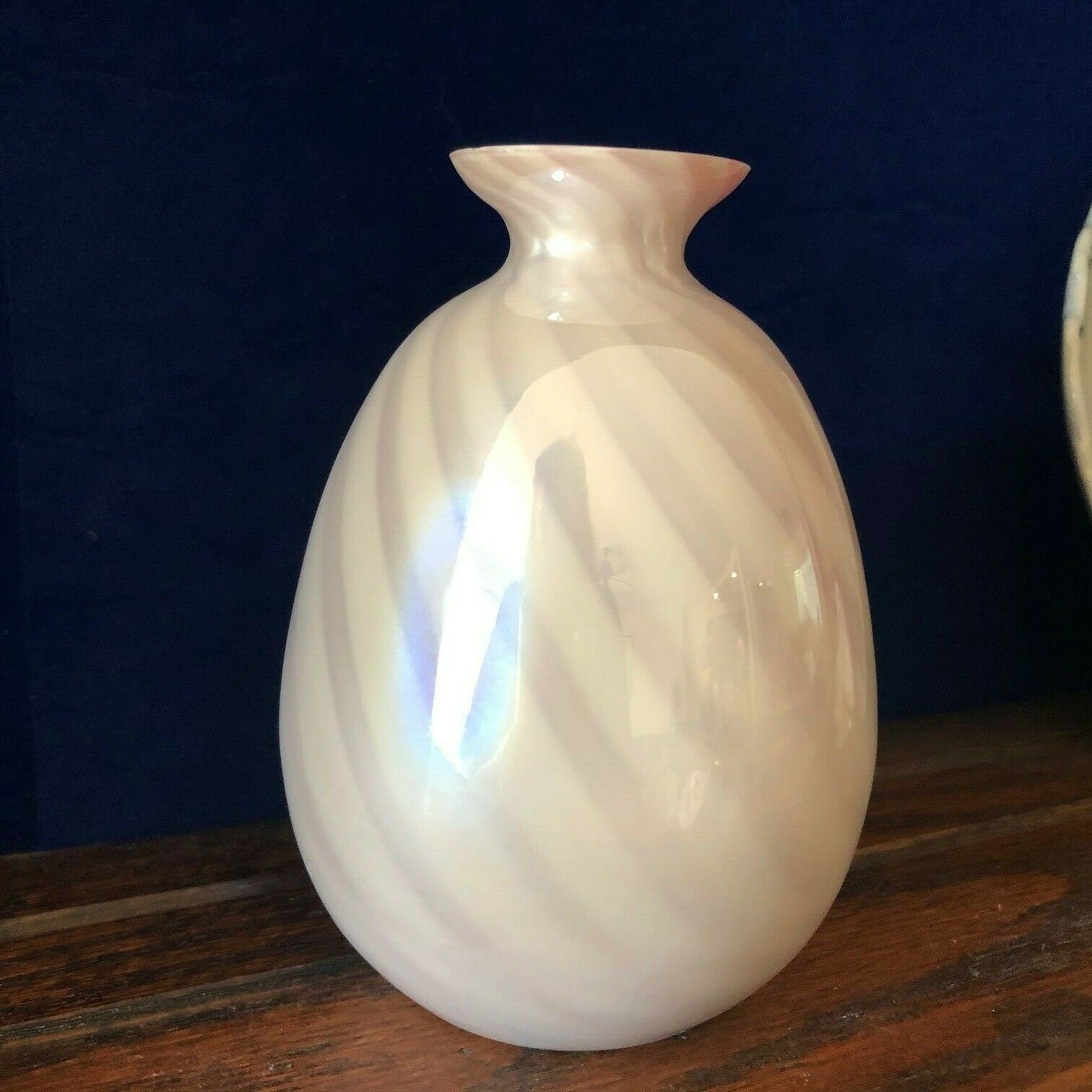 Vintage Hand Blown White Swirl With Red Interior Glass Vase 4 Inches ...