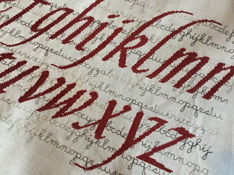 Vintage Latin Alphabet Cross Stitch & Blackwork Embroidery - UNFRAMED ...