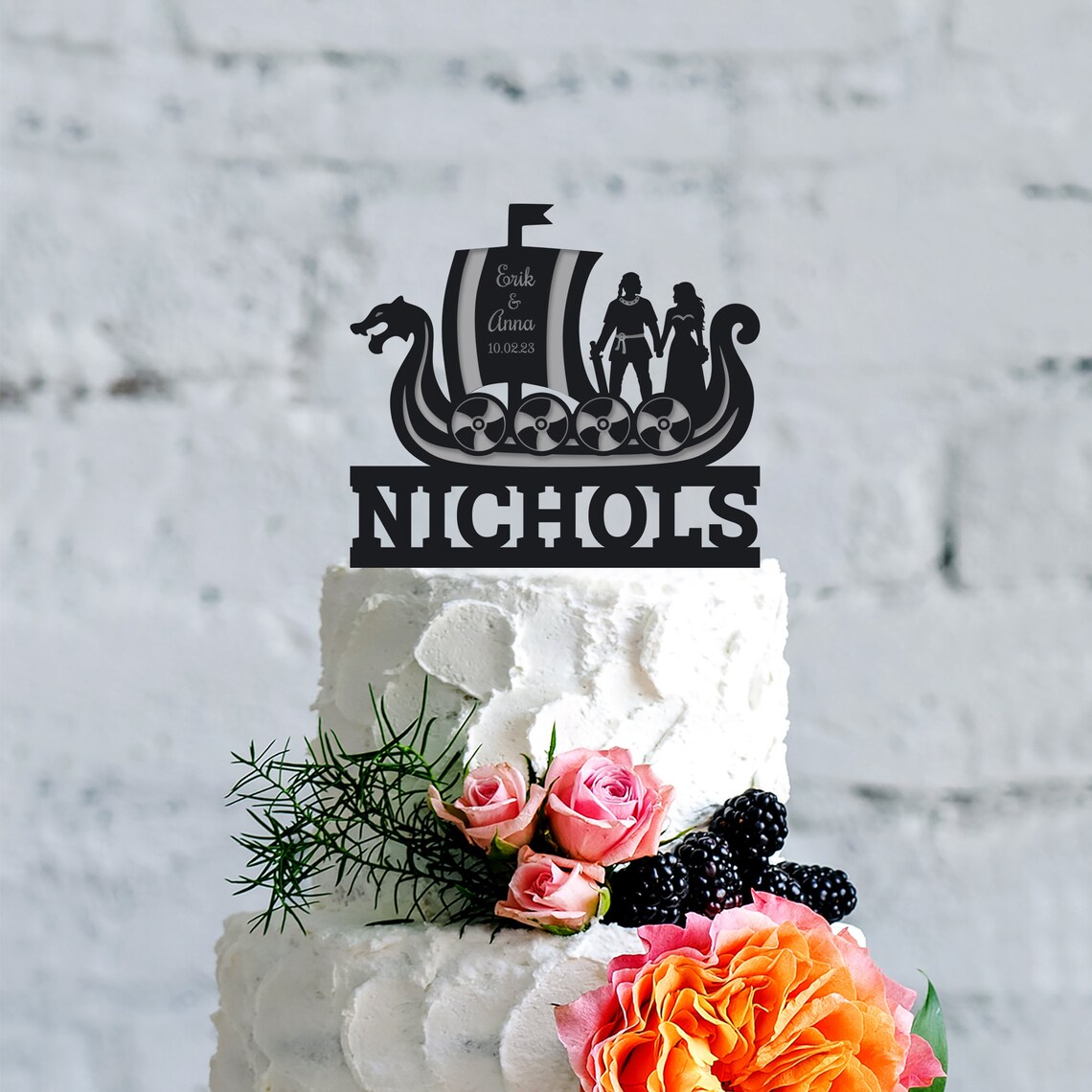 Viking Wedding Cake Topper Bride and Groomviking Ship Cake | Etsy
