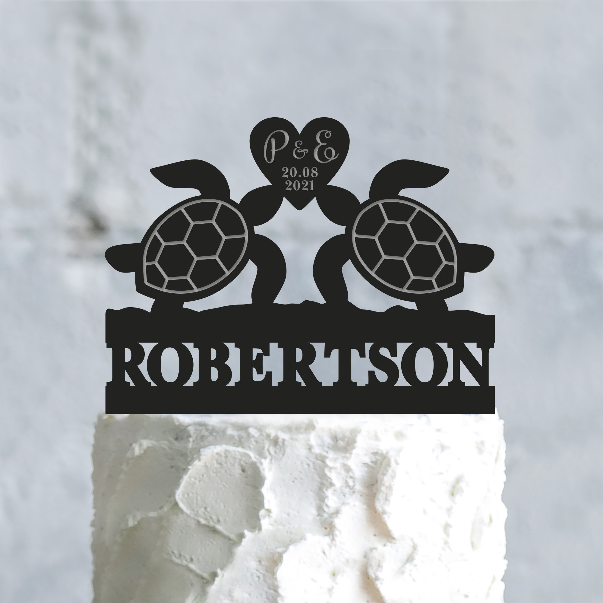 Custom sea turtle couple cake topper heartpersonalized turtle | Etsy