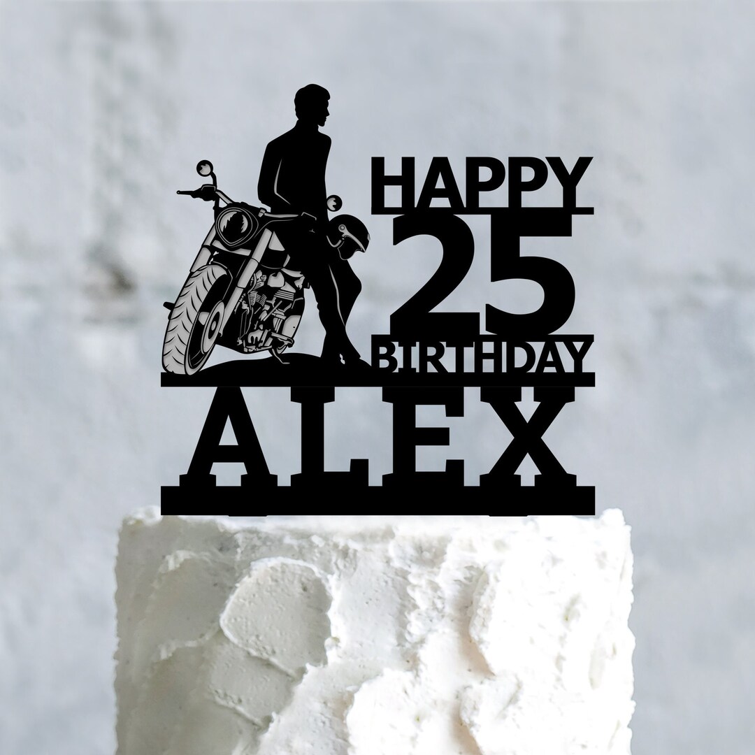 Motorcycle Birthday Cake Topper, Motorbike Happy Birthday Topper, Biker ...