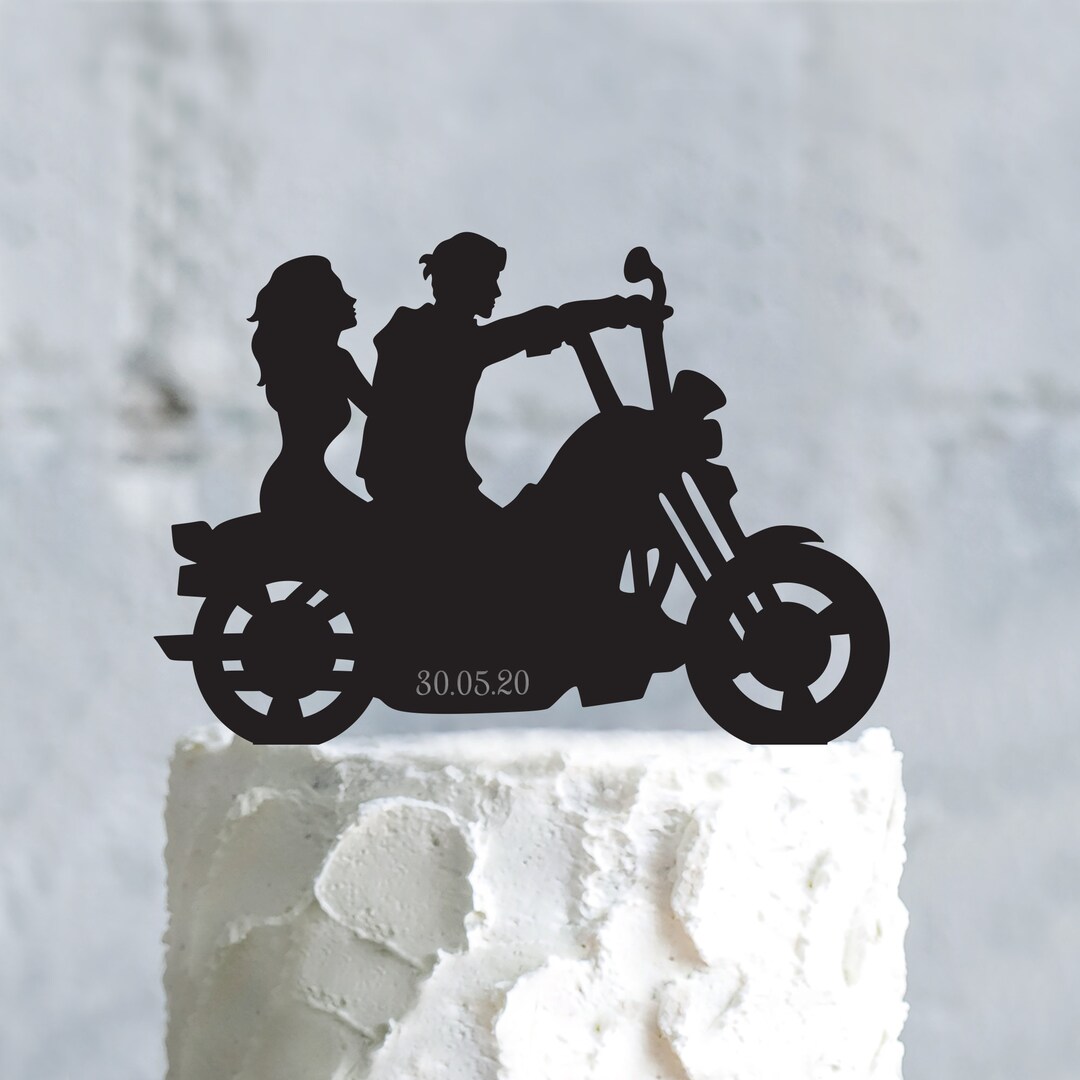 Biker Wedding Motorcycle Bride and Groom Cake Toppervintage - Etsy