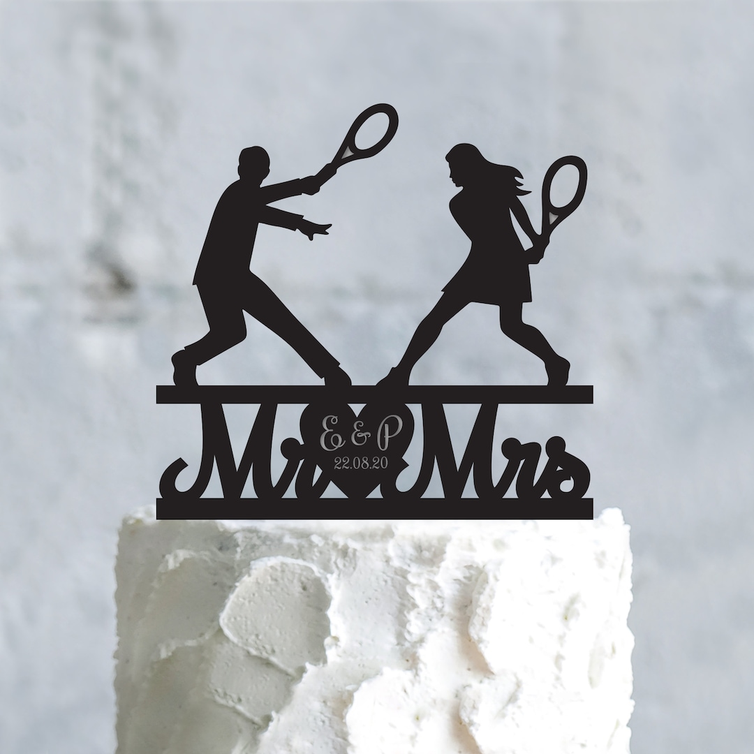 Tennis Player With Tennis Racket Wedding Mr and Mrs Cake Topper,tennis ...