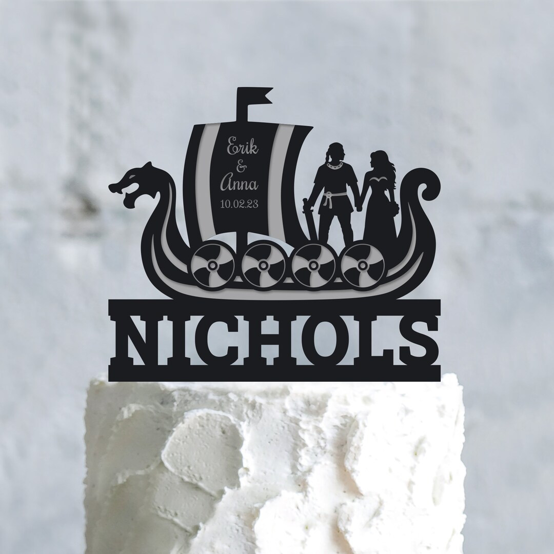 Viking Wedding Cake Topper Bride and Groom,viking Ship Cake Topper ...