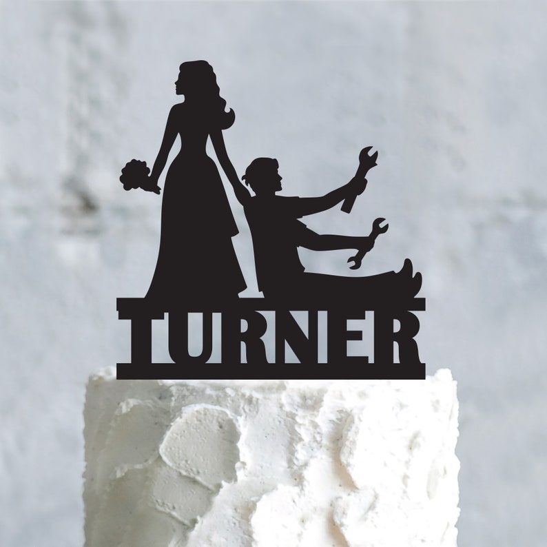 Funny Mechanic Wedding Couple Last Name Personalized Topper,auto ...