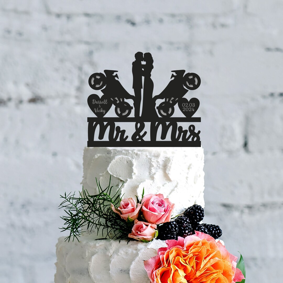 Motorcycle Couple Wedding Cake Topper,four Wheeler Mr and Mrs Cake ...