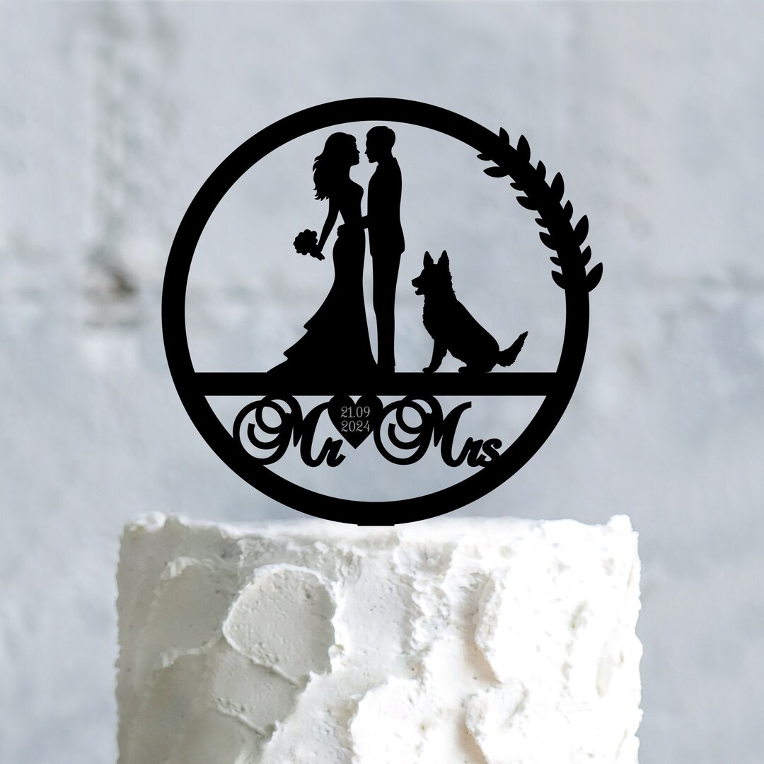 German Shepherd Wedding Cake Topper, Boho Floral Wedding Cake Topper ...