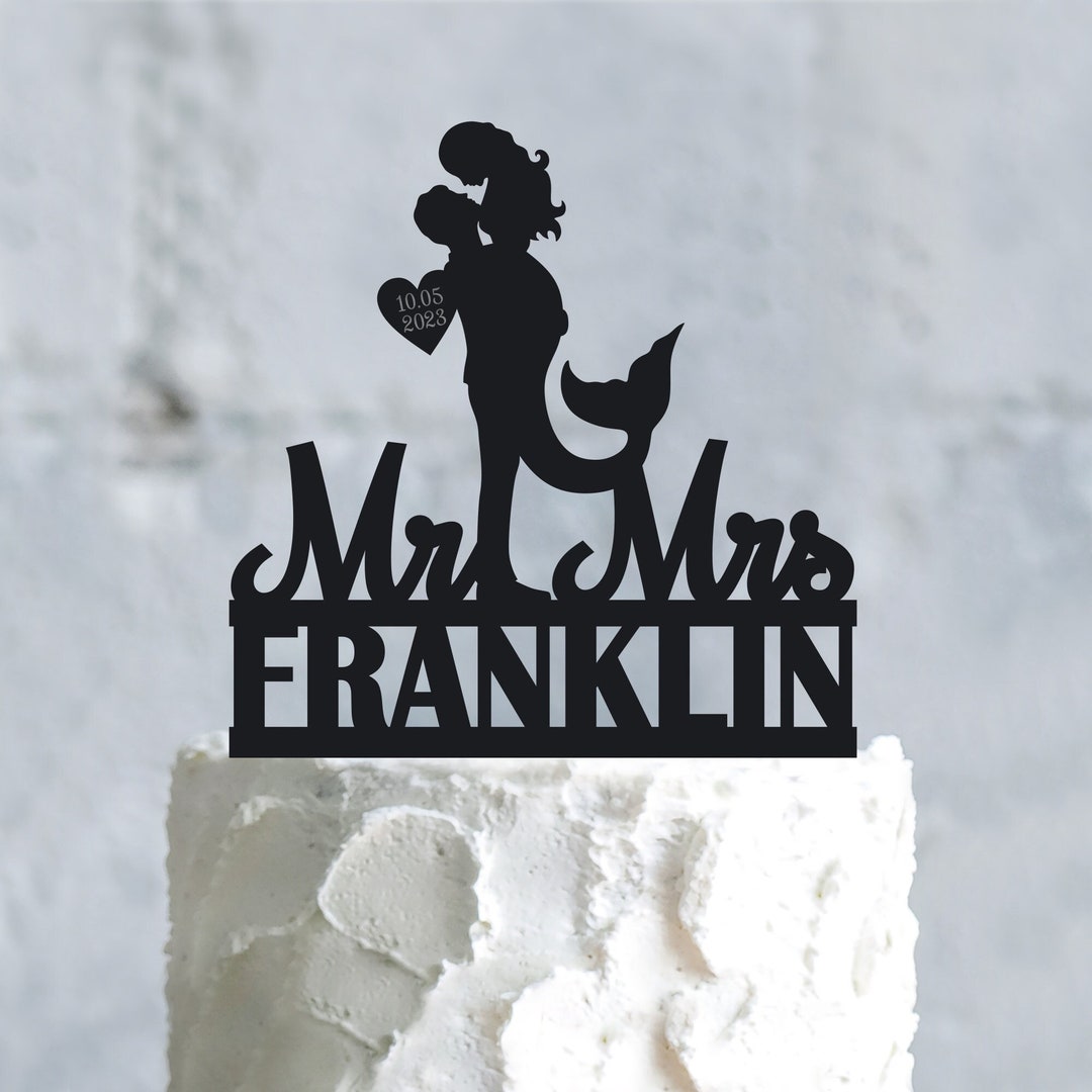 Mermaid Cake Topper Wedding,mr and Mrs Mermaid Themed Cake Topper ...