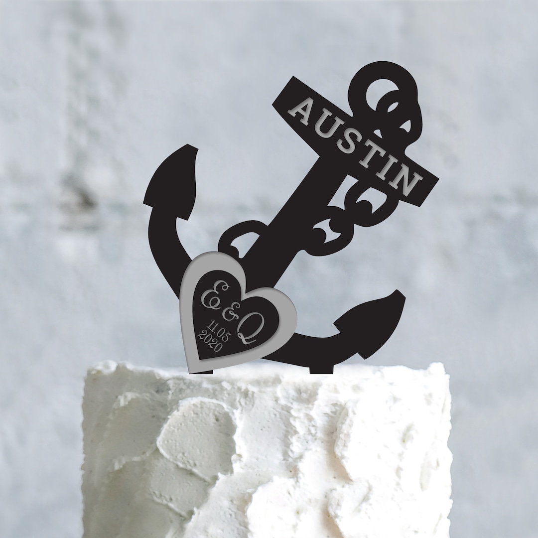 Wedding Cake Topper, Anchor Cake Topper, Personalized Nautical Cake ...