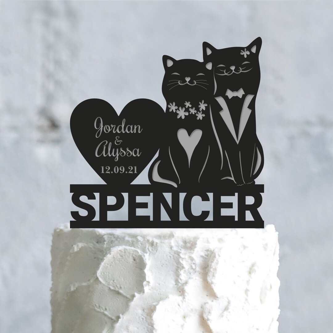 Custom Cat Wedding Cake Topper, Personalized Rustic Kitty Couple, A874 ...