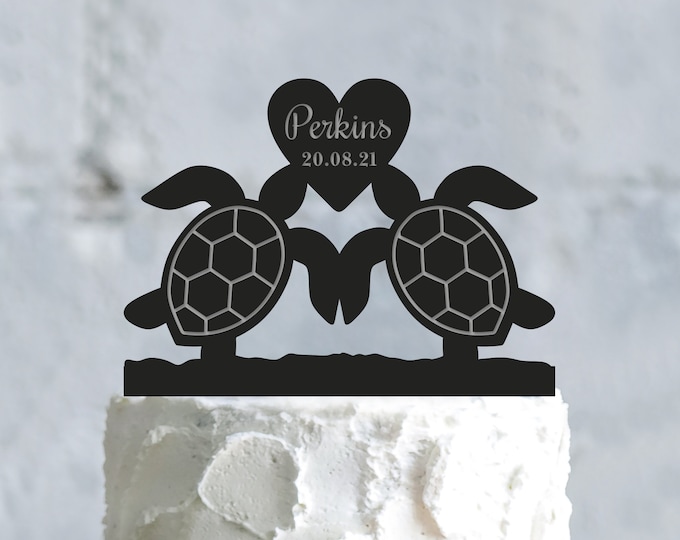 Sea Turtle-bride-groom-mr and Mrs-wedding-cake Topper-beach-destination ...