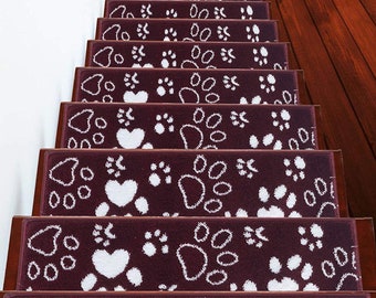 Machine Washable Stair Tread Pet Paw and Bone Beige Animal - Etsy