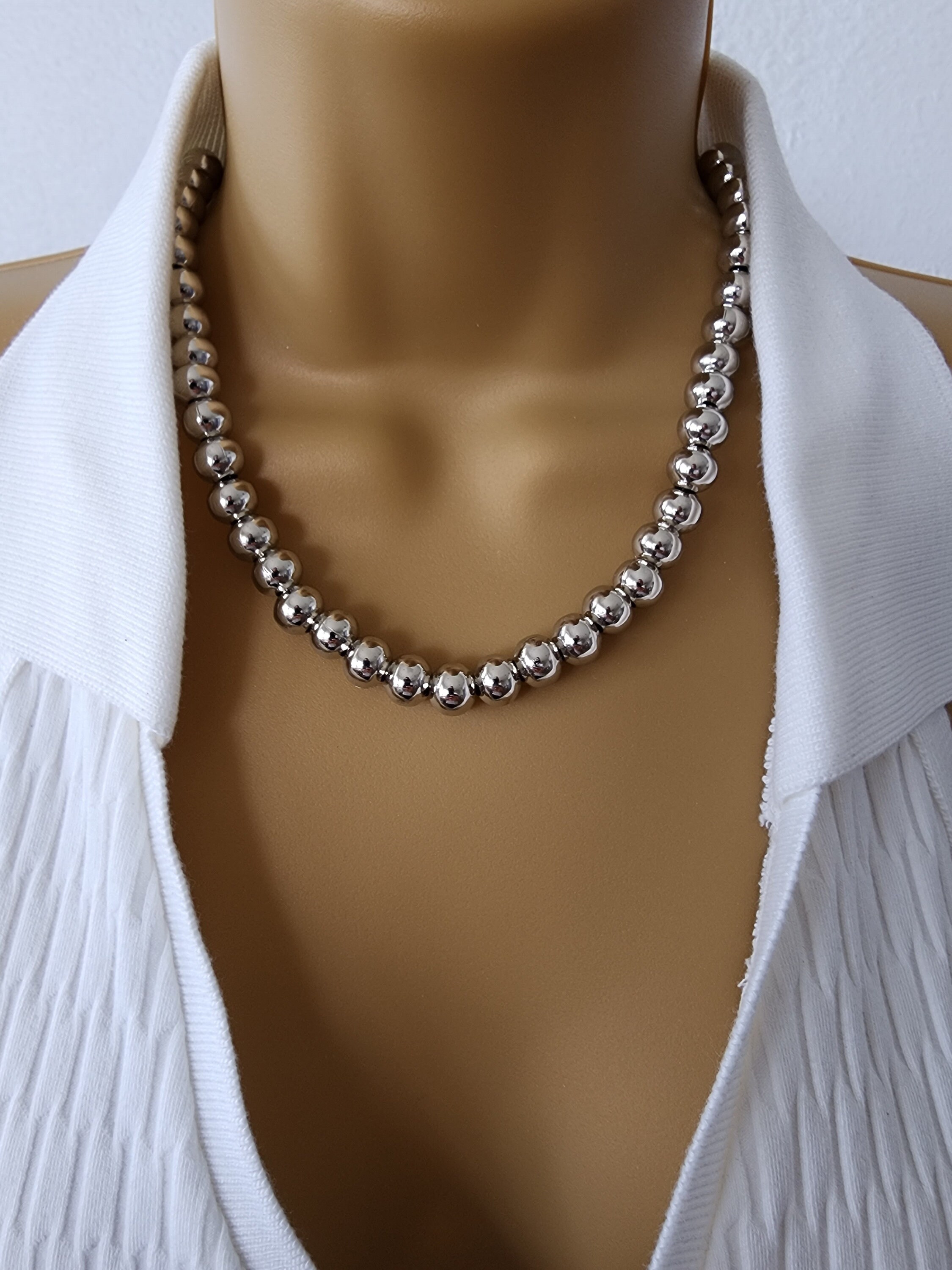 Adjustable Rhodium Ball Bead Necklace: Silver Ball Chain - Etsy