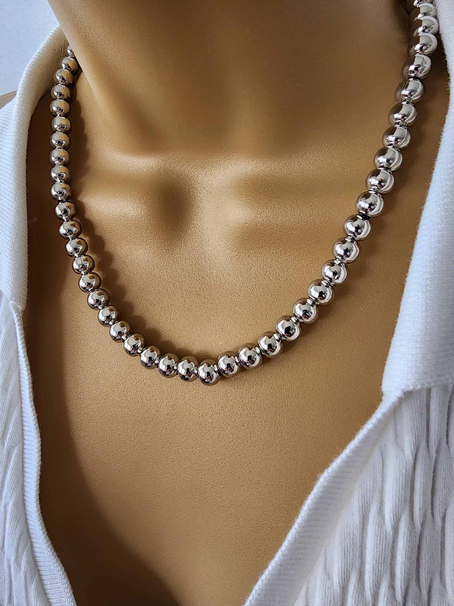 Adjustable Rhodium Ball Bead Necklace: Silver Ball Chain - Etsy