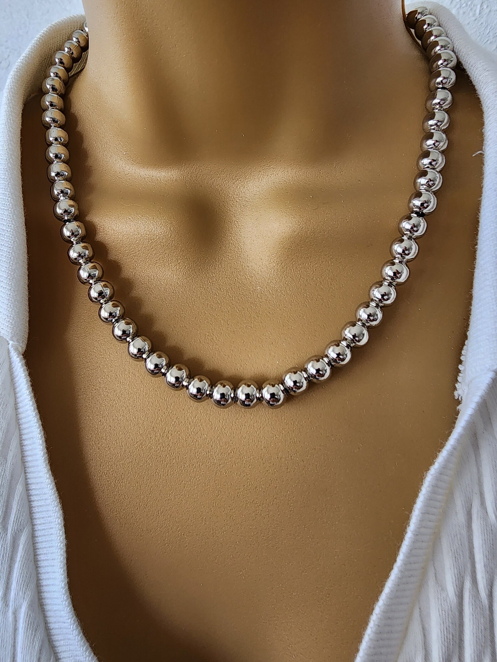 Adjustable Rhodium Ball Bead Necklace: Silver Ball Chain - Etsy