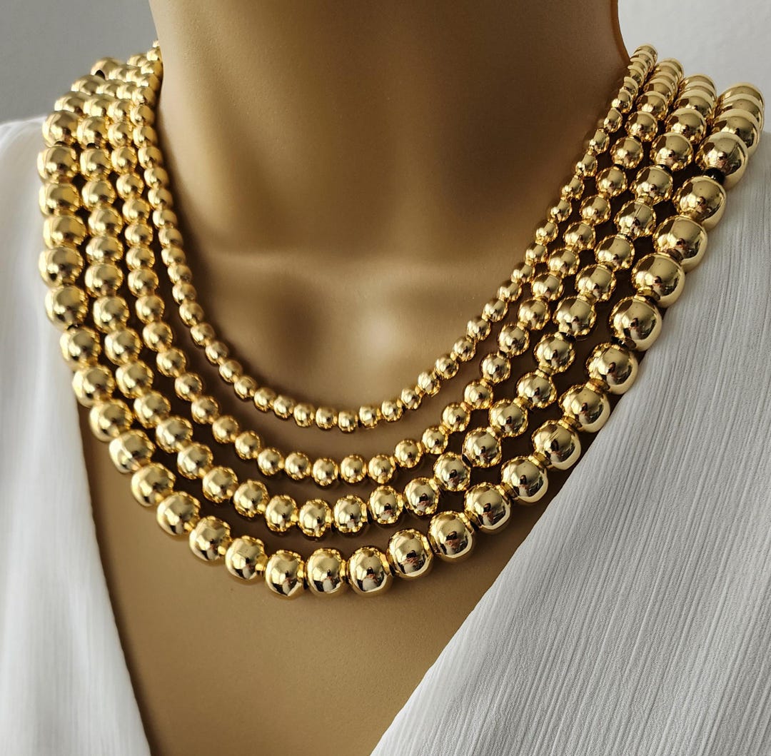 18K Gold Filled Ball Bead Necklace: Non Tarnish , Layering Necklace ...
