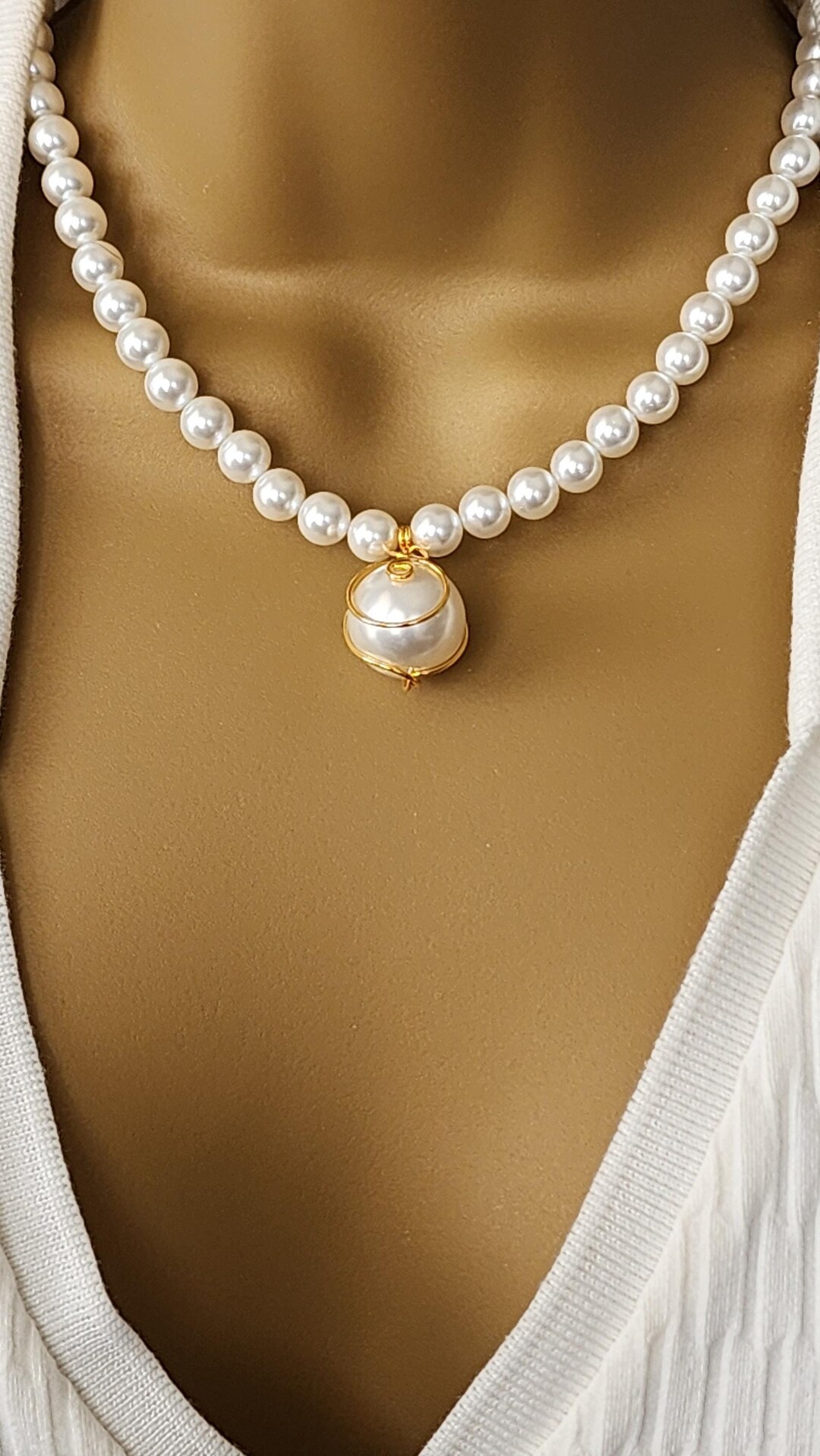 Gemstone Necklace, Majorca Pearl Necklace Pearl Gold Pendant Necklace ...