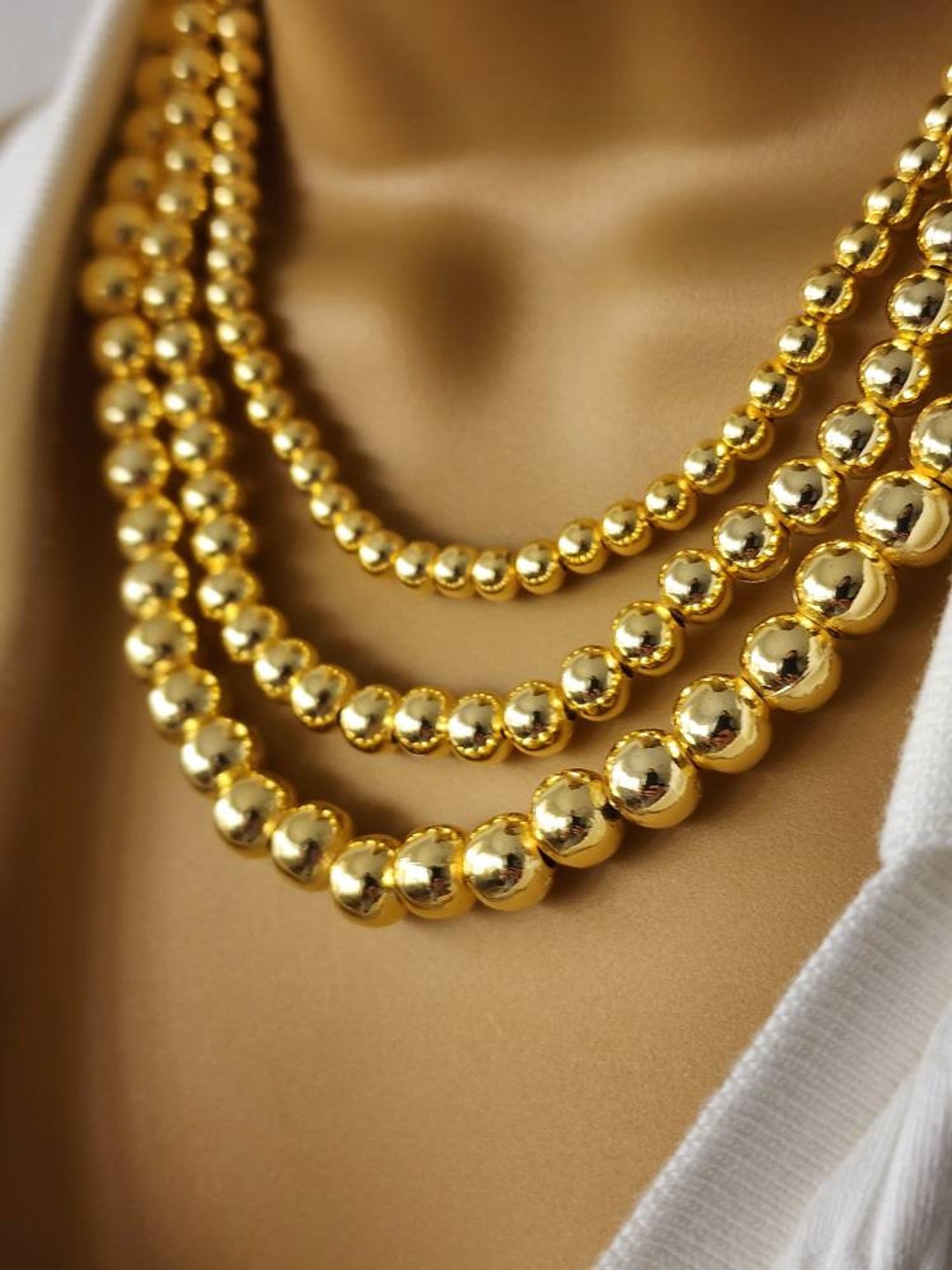 18K Gold Plated Ball Bead Necklace: Adjustable Chain - Etsy