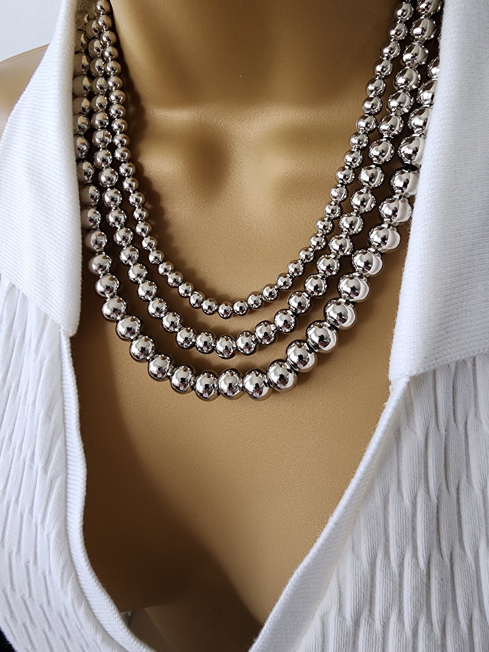 Adjustable Rhodium Ball Bead Necklace: Silver Ball Chain - Etsy