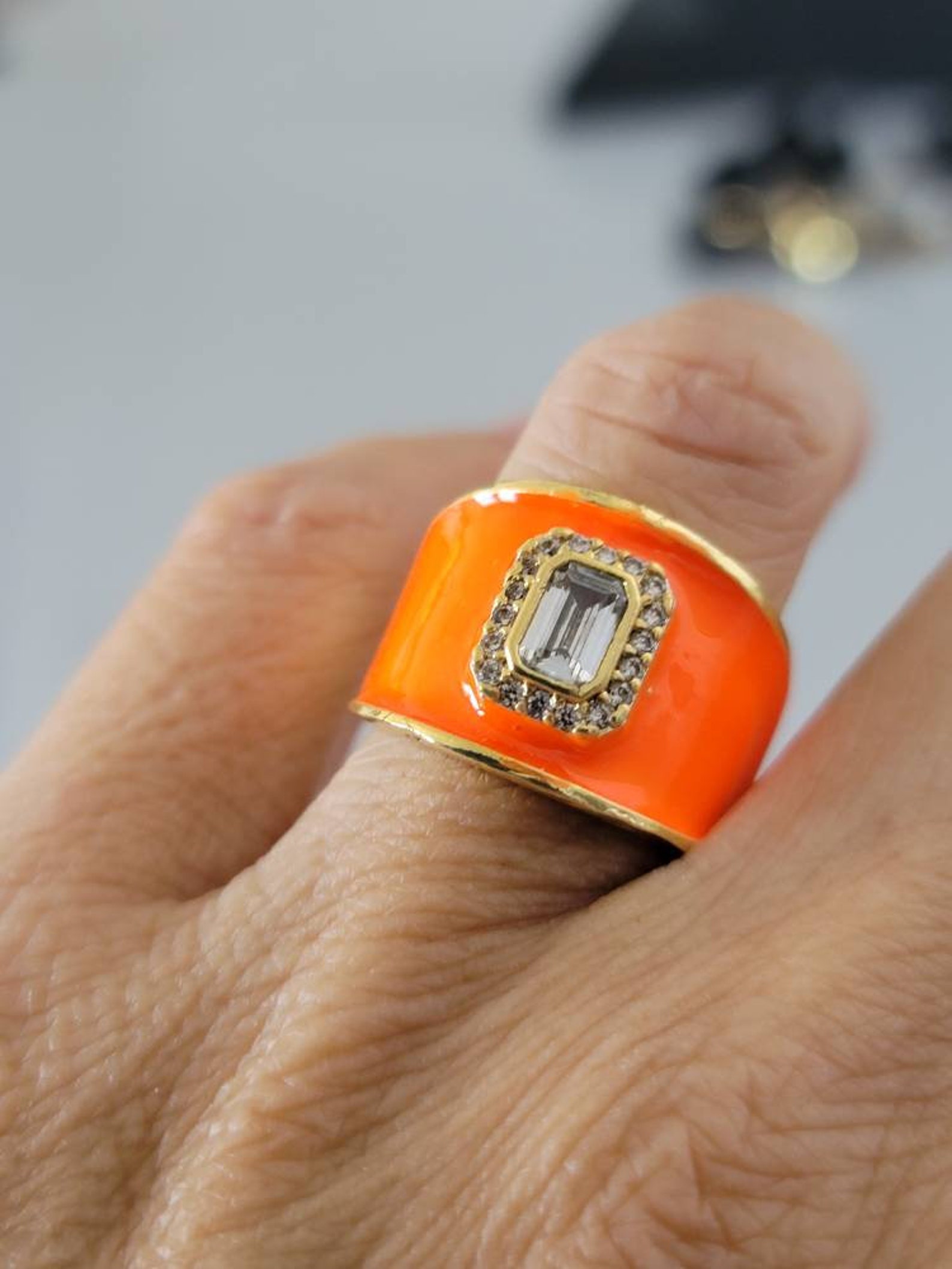 Enamel Adjustable Ring: Blue and Orange Fashion Jewelry - Etsy